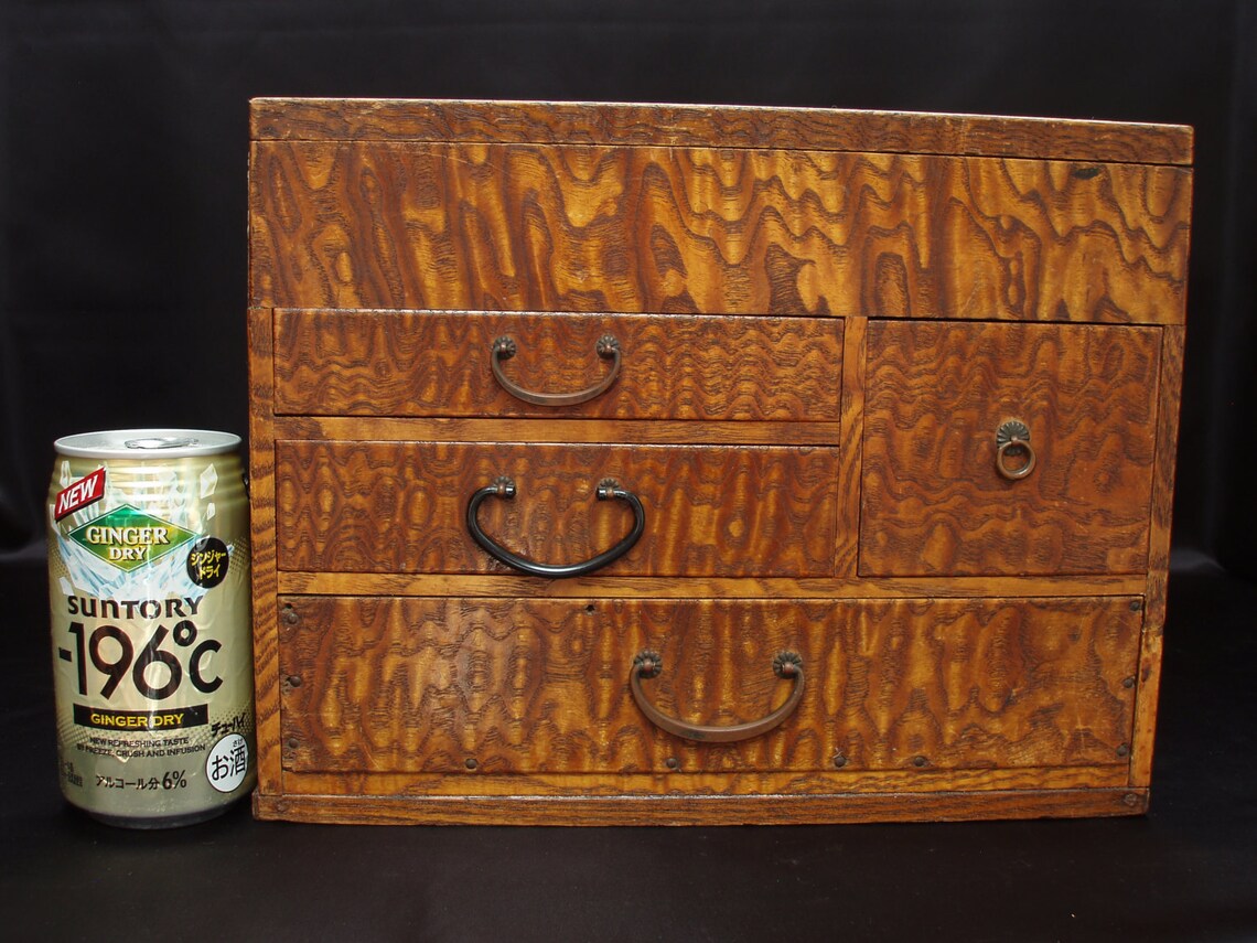 Japanese TANSU Chest Jewelry Box W 4 Drawer & Top Storage Lacquered ...