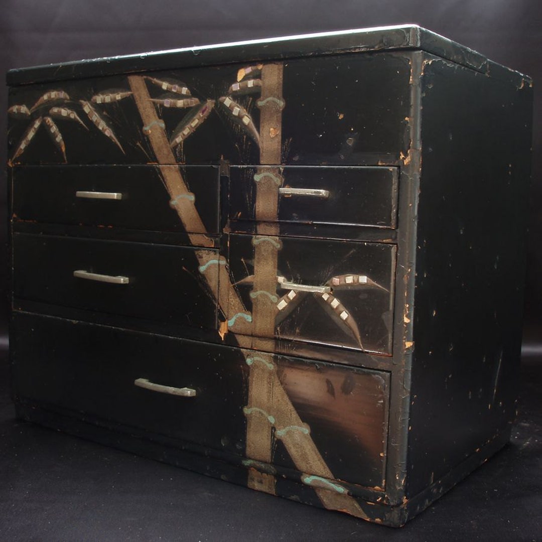 Japanese Small TANSU Chest Jewelry Box W/ Incrustation Bamboo Motif ...
