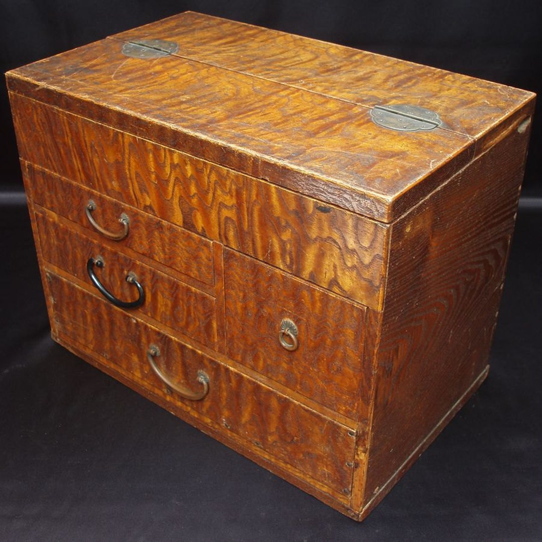 Japanese TANSU Chest Jewelry Box W 4 Drawer & Top Storage Lacquered ...