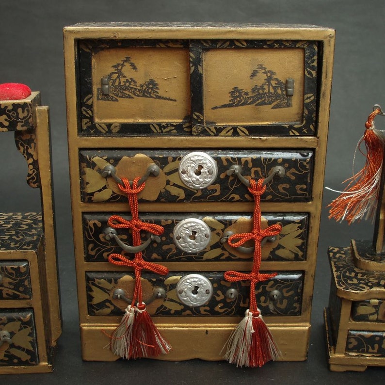 Vintage Miniature Set of Traditional Japanese Furniture: Chest, Dresser ...