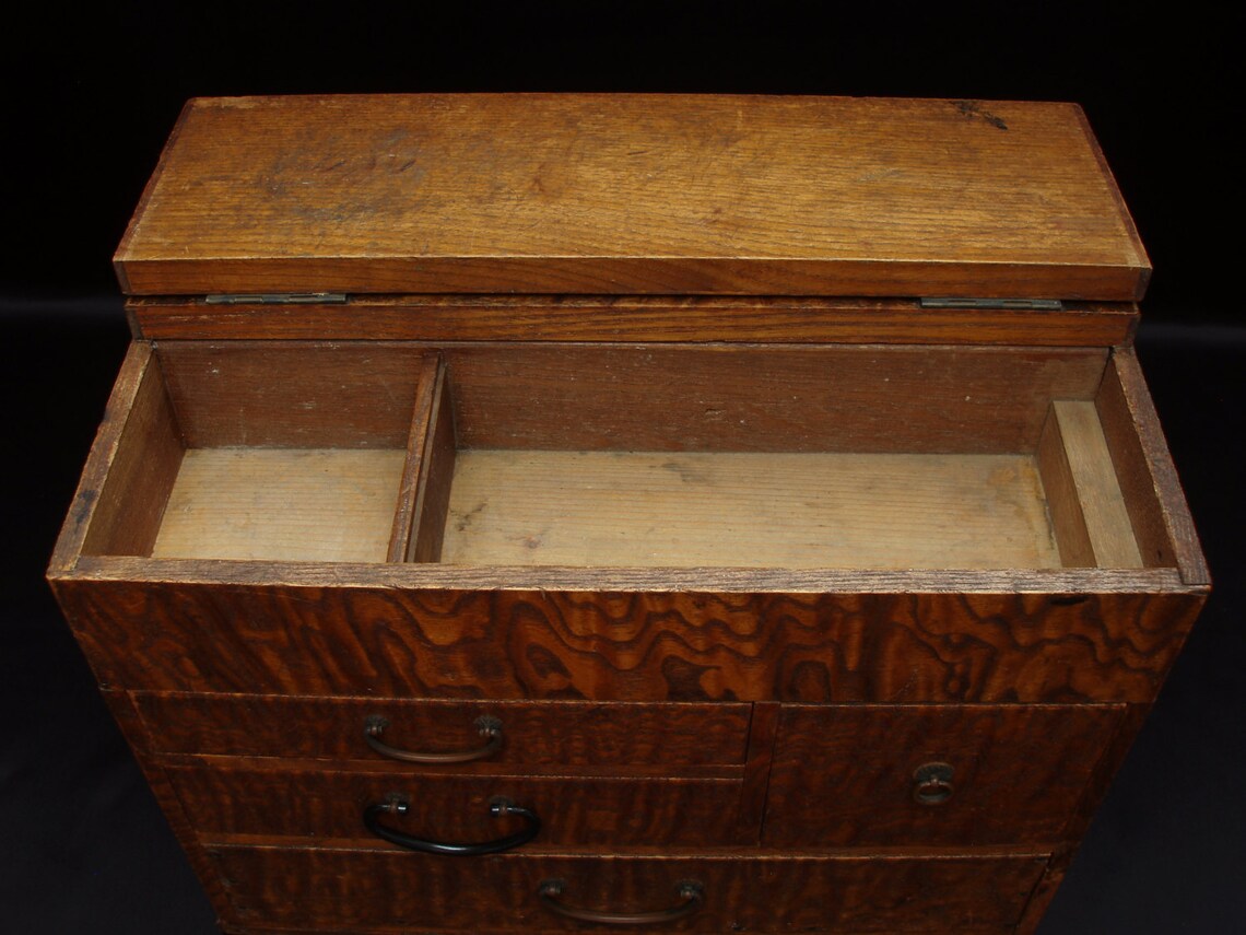 Japanese TANSU Chest Jewelry Box W 4 Drawer & Top Storage Lacquered ...