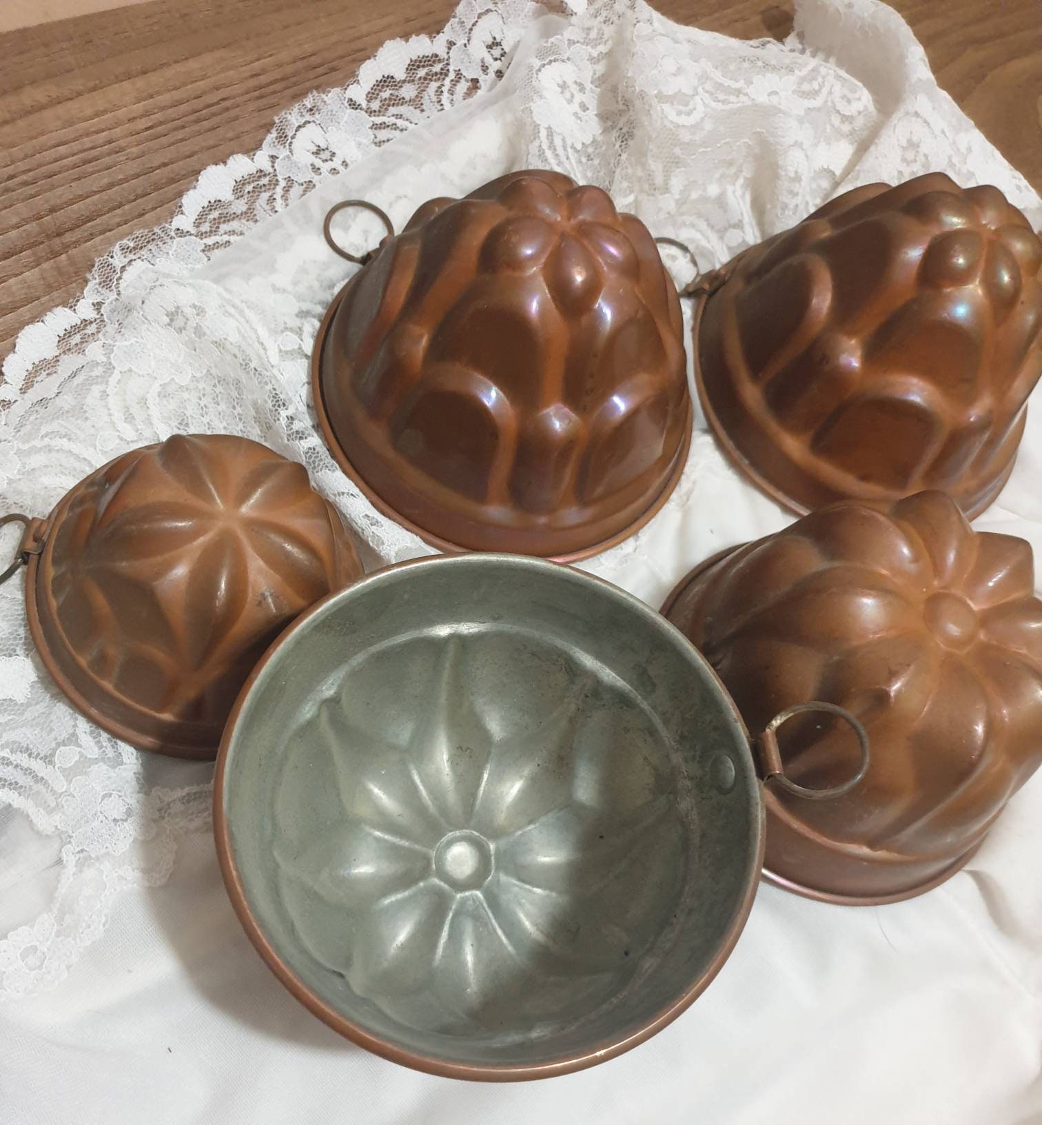 5 Old Pudding Molds, Old Copper Form Set, Copper Mold Set, Copper ...