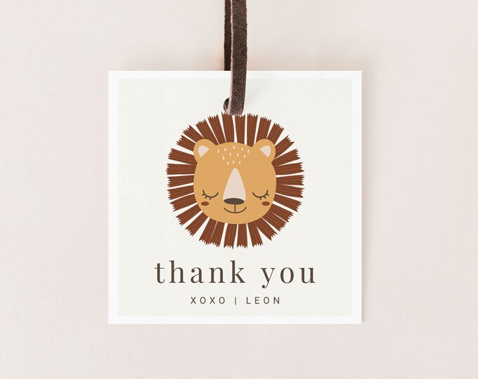 Printable Lion Favor Tag Template - Watercolor Lion Prince Safari ...