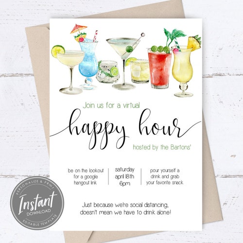 Virtual Happy Hour Invitation Virtual Cocktail Hour | Etsy