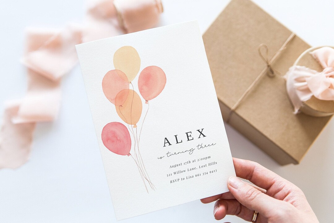 Balloon Invitation Template | Gender Neutral Birthday Invitation ...