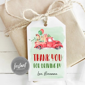 Editable Holiday Birthday Party Favor Tag, Drive by Goodie Bag Tag ...