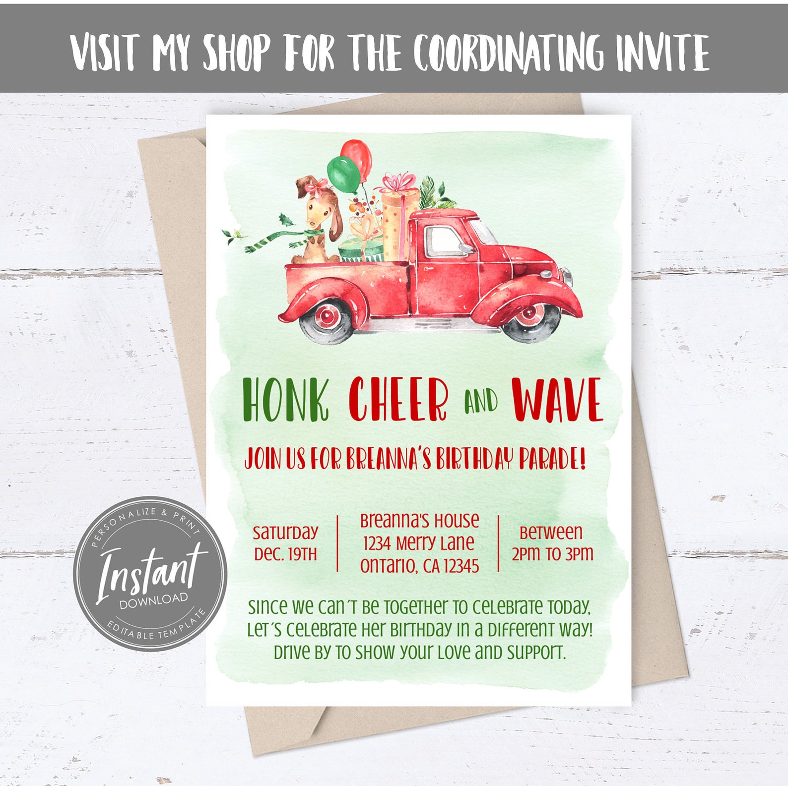 Editable Holiday Birthday Party Favor Tag Drive by Goodie Bag | Etsy