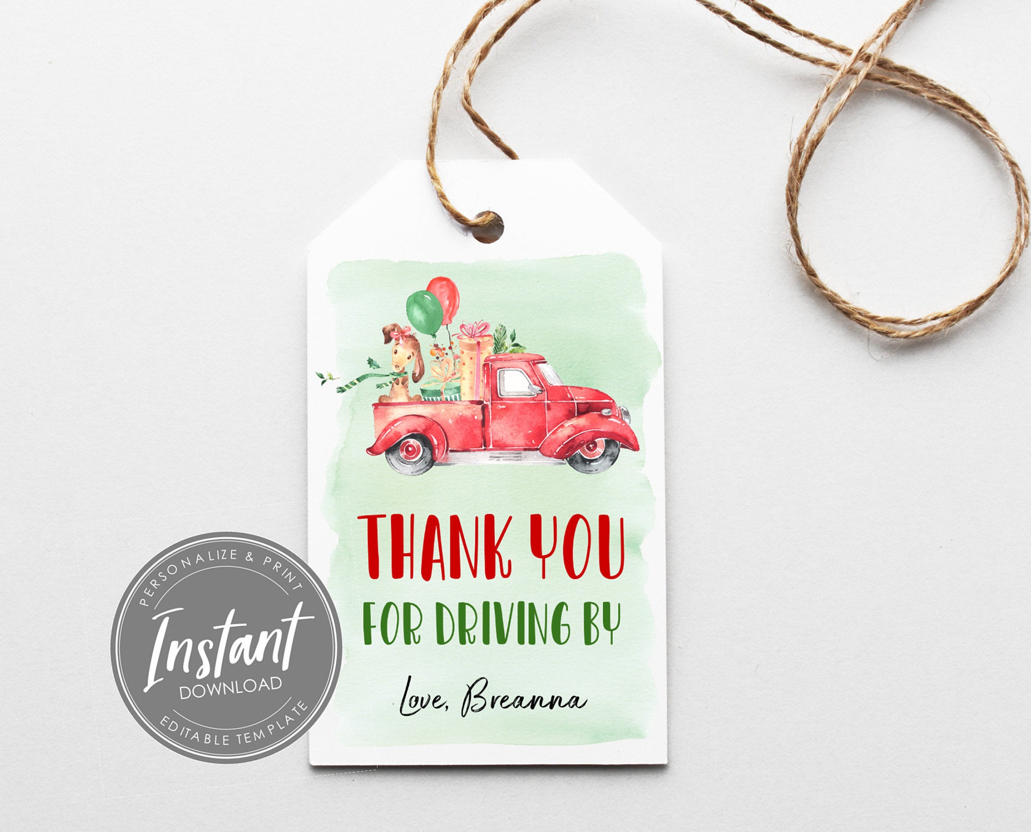 Editable Holiday Birthday Party Favor Tag, Drive by Goodie Bag Tag ...