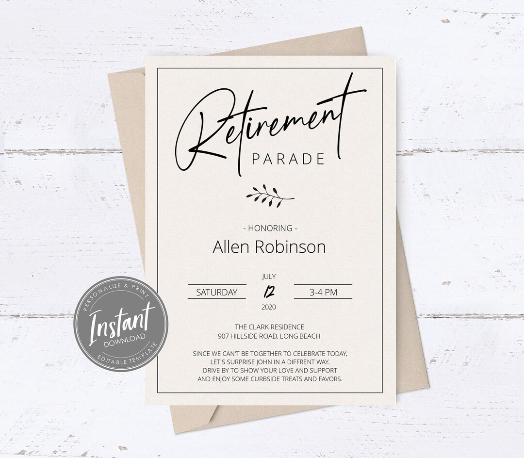 Retirement Parade Invitation, Retirement Drive by Party, Editable ...