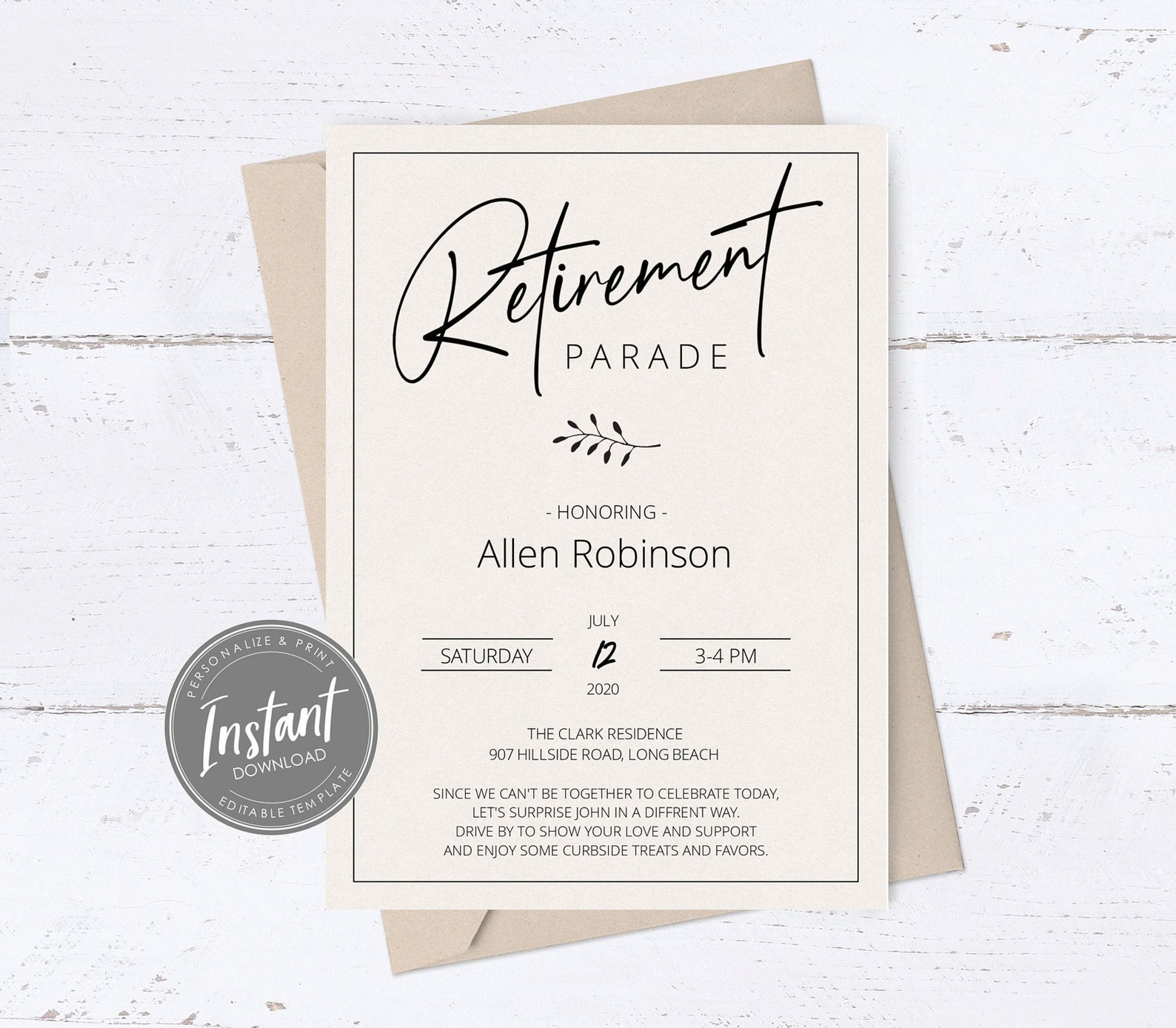 Retirement Parade Invitation, Retirement Drive by Party, Editable ...