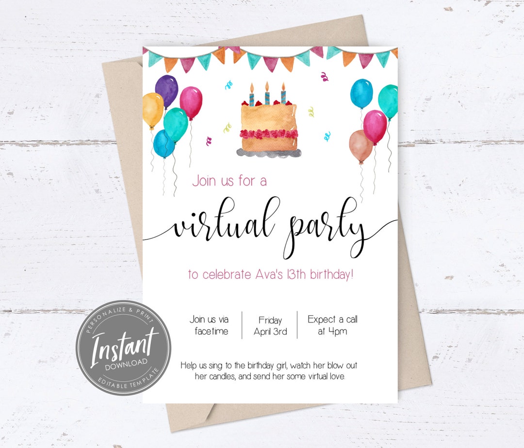 Virtual Birthday Party Invitation, Quarantine Birthday, Social ...
