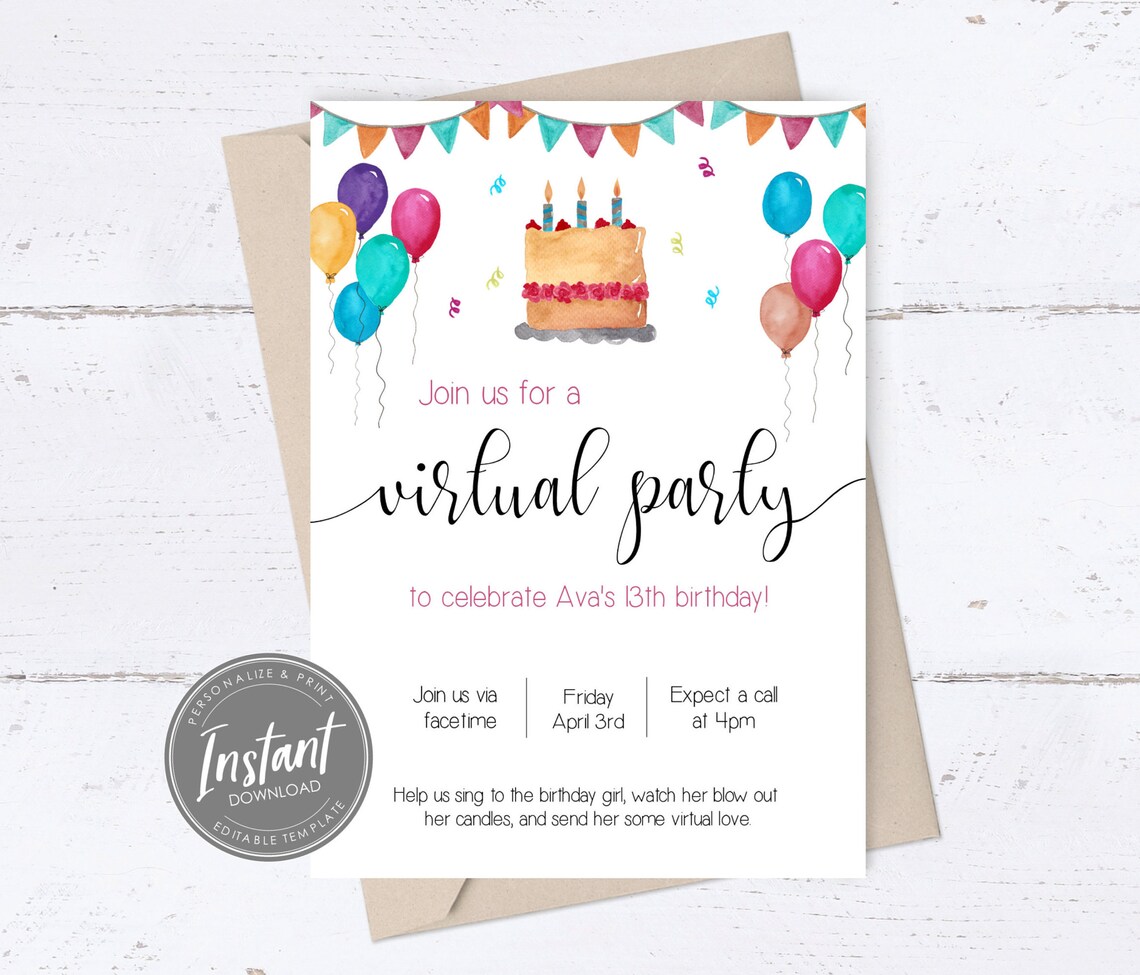 Virtual Birthday Party Invitation Quarantine Birthday Social | Etsy
