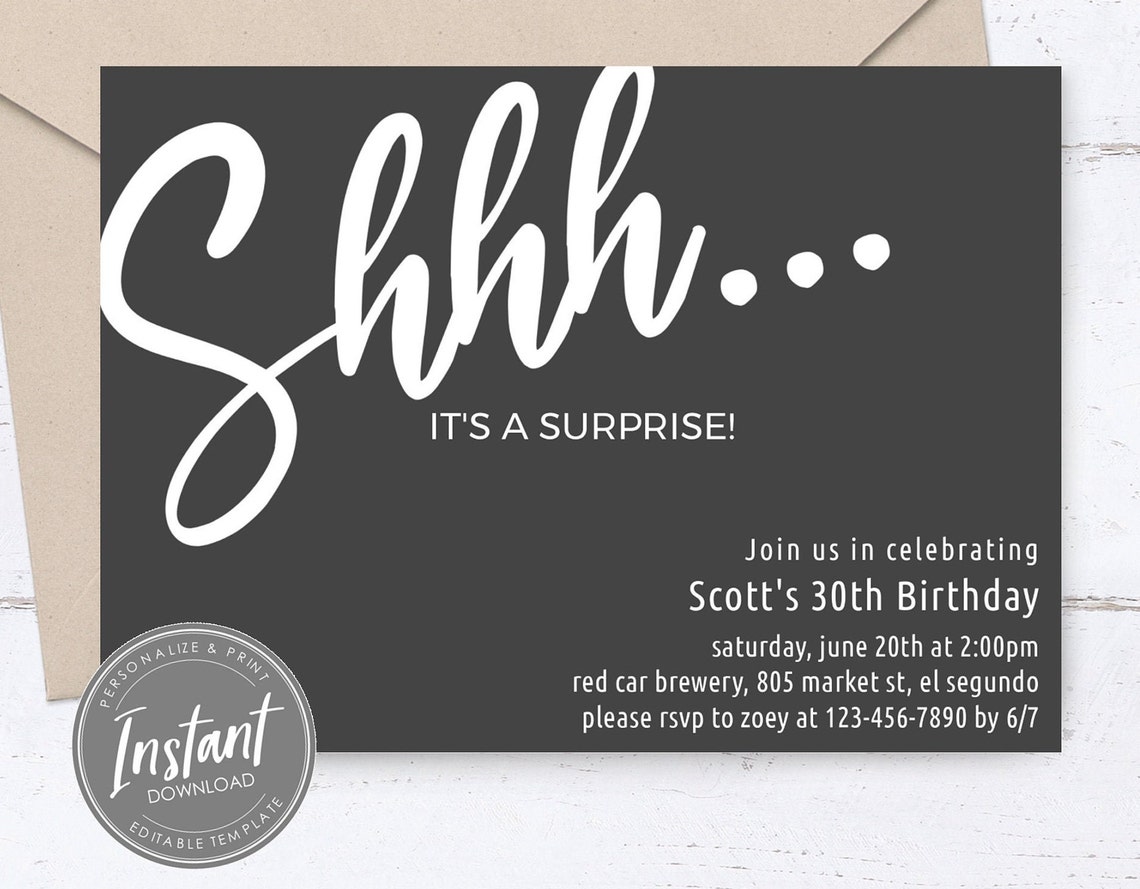 Surprise Party Invitation Birthday Invitation Template - Etsy