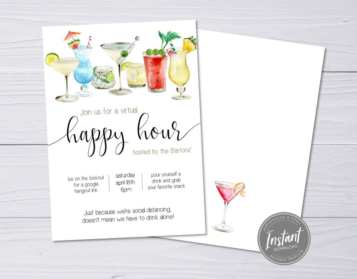 Virtual Happy Hour Invitation Virtual Cocktail Hour - Etsy