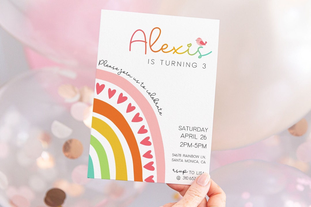 Rainbow Birthday Invitation | Editable Rainbow Invite | Rainbow ...