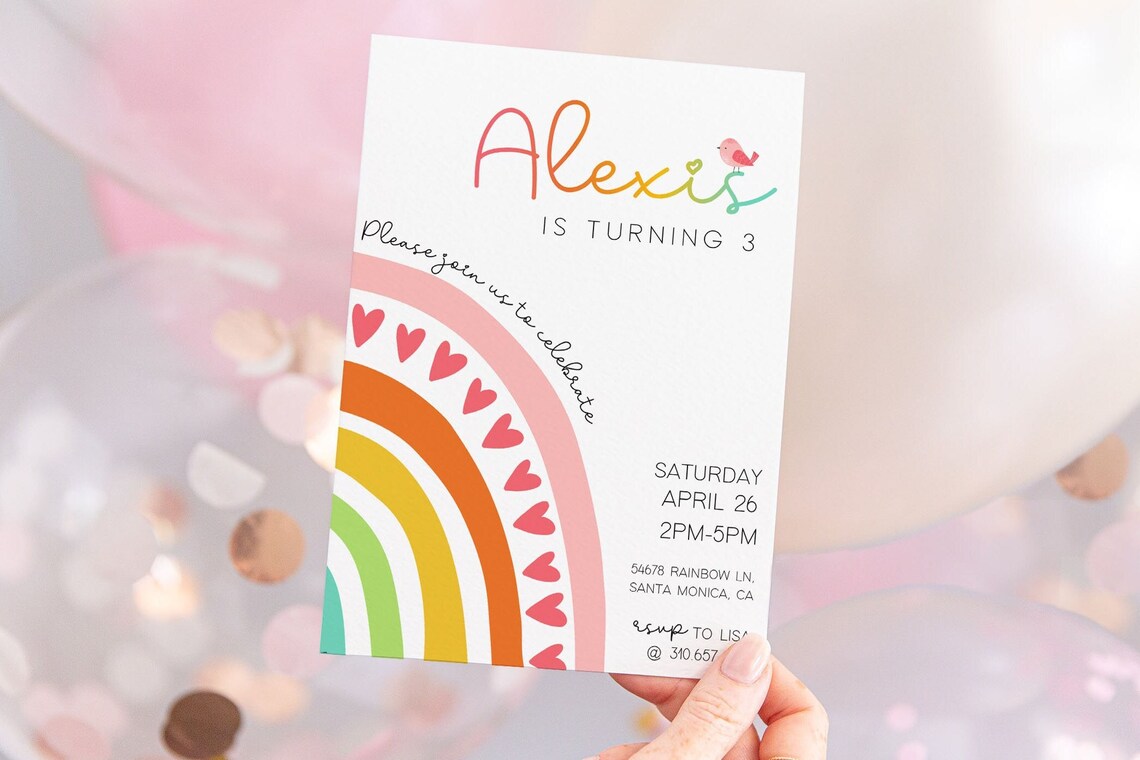 Rainbow Birthday Invitation | Editable Rainbow Invite | Rainbow ...
