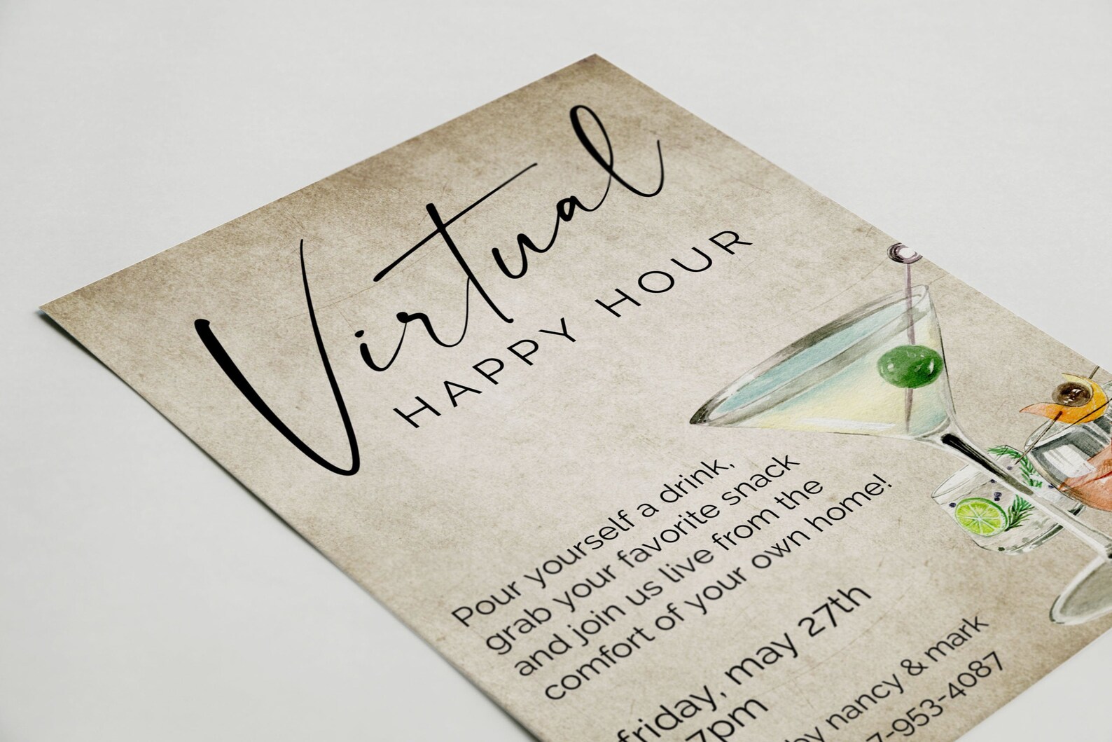 Virtual Happy Hour Invitation Template Virtual Cocktail | Etsy