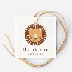 Lion Birthday Thank You Tag Editable Lion Party Sticker Template ...