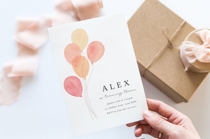 Balloon Invitation Template Gender Neutral Birthday - Etsy