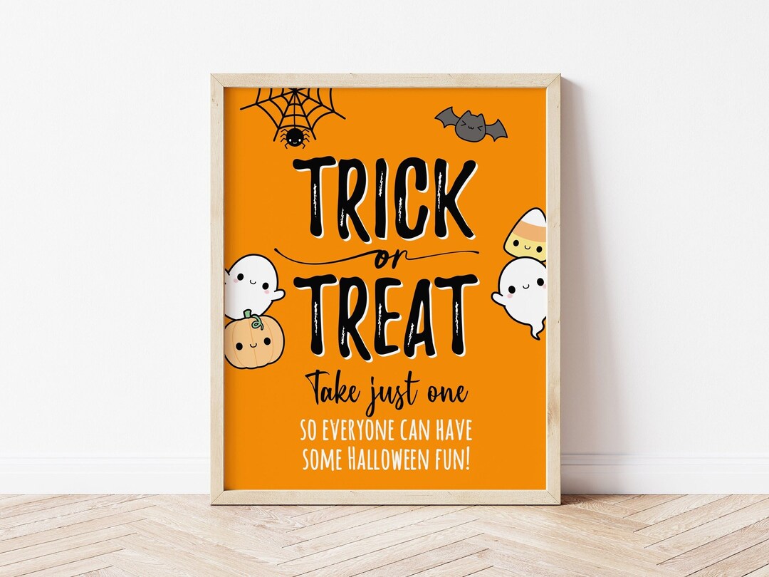 Trick or Treat Sign, Halloween Candy Bowl Printable Sign, Trick or ...