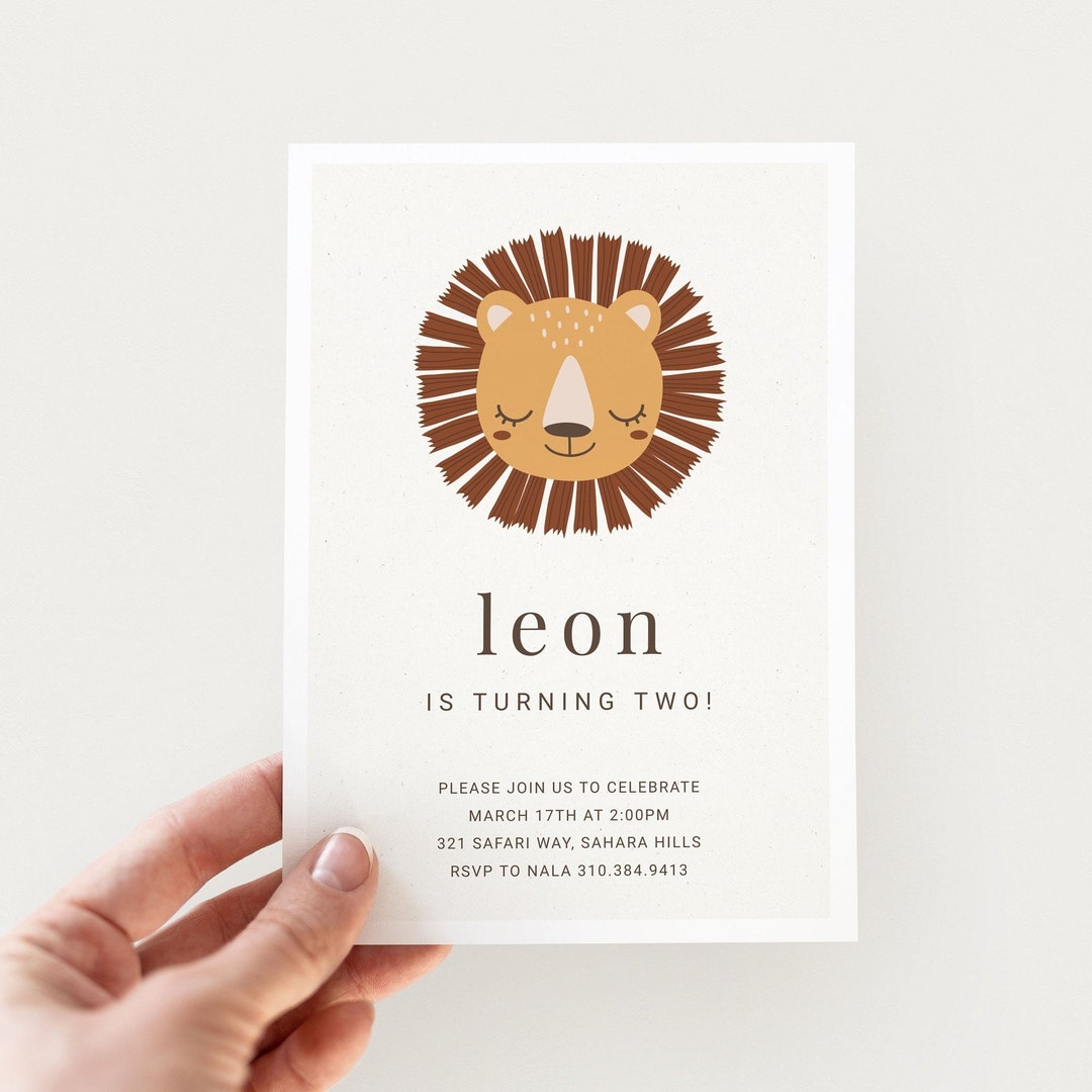 Lion Birthday Invitation Template Safari Party Editable Invite Toddler ...