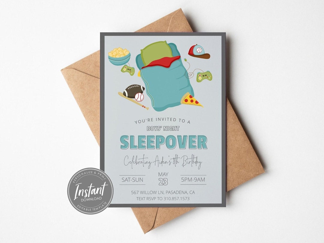 Boys Night Sleepover Invitation | Boy Birthday Invite | Slumber Party ...