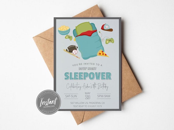 Boys Night Sleepover Invitation | Boy Birthday Invite | Slumber Party ...