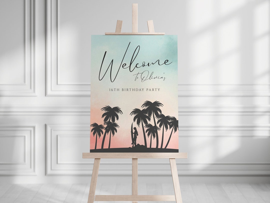 Beach Party Welcome Sign Surf Birthday Poster Teen Endless Summer Beach ...