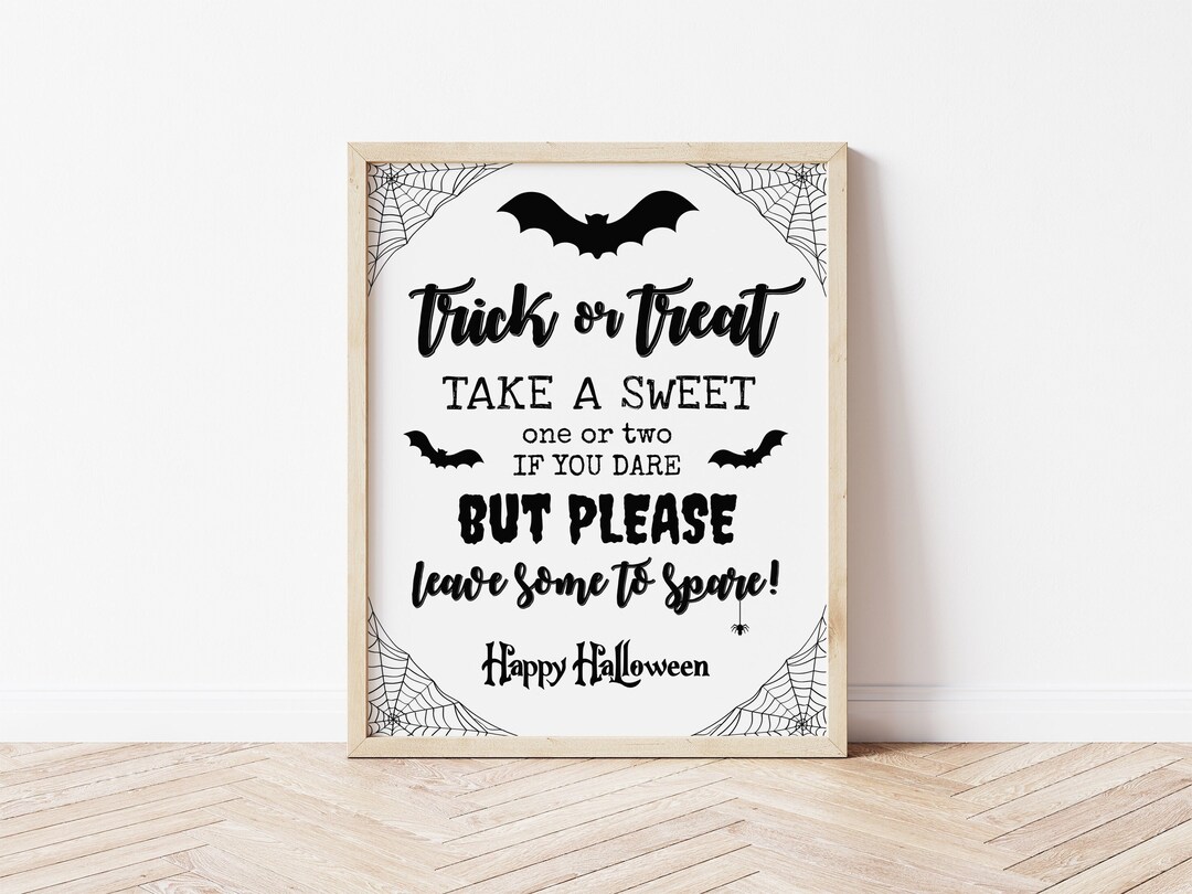 Trick or Treat Sign | Printable Halloween Trick or Treat Sign | Candy ...