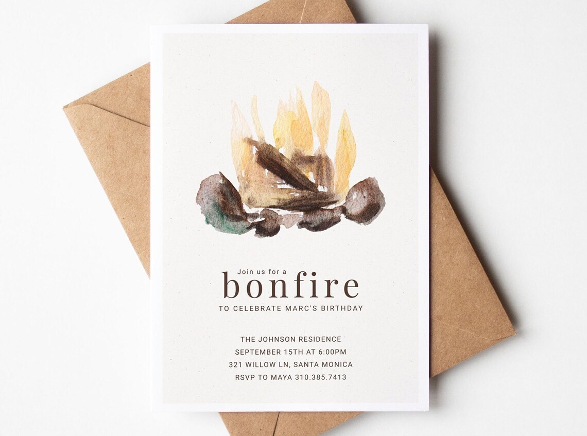 Bonfire Invitation Template | Bonfire Birthday Invite | Backyard Party ...