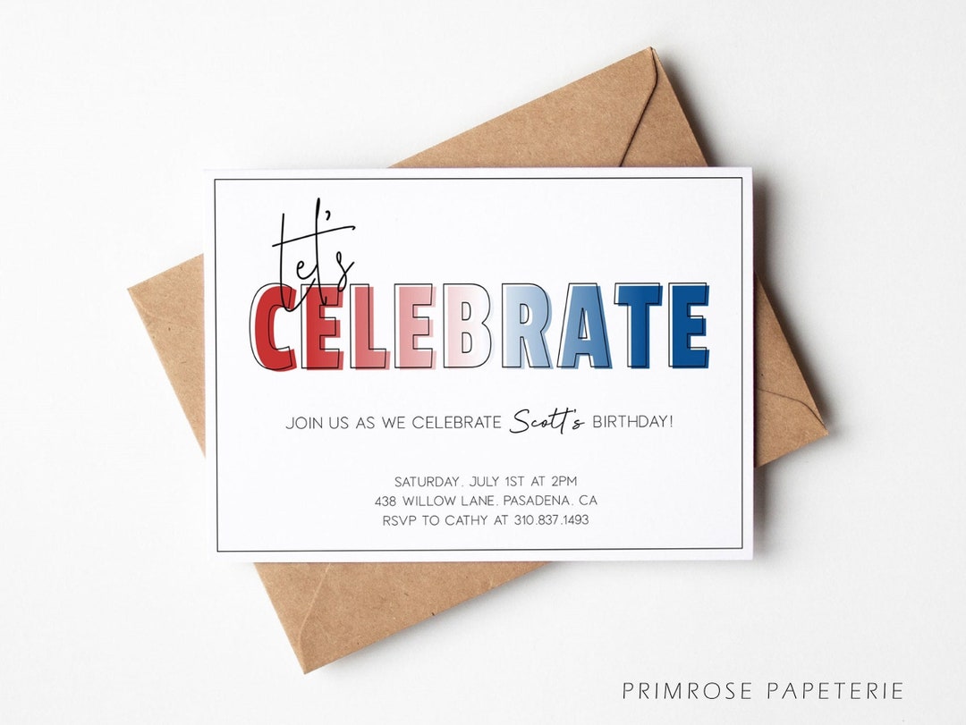 Let's Celebrate Invitation | Patriotic Birthday Invite Template ...