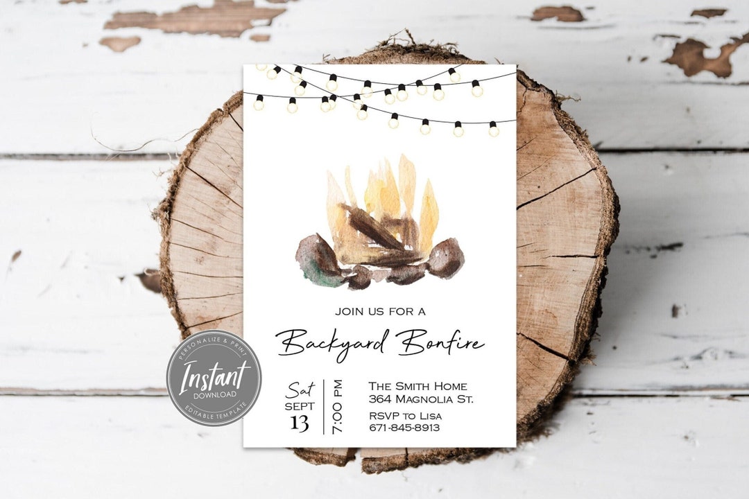 Backyard Bonfire Invitation Template, Bonfire Birthday Invite, Editable ...
