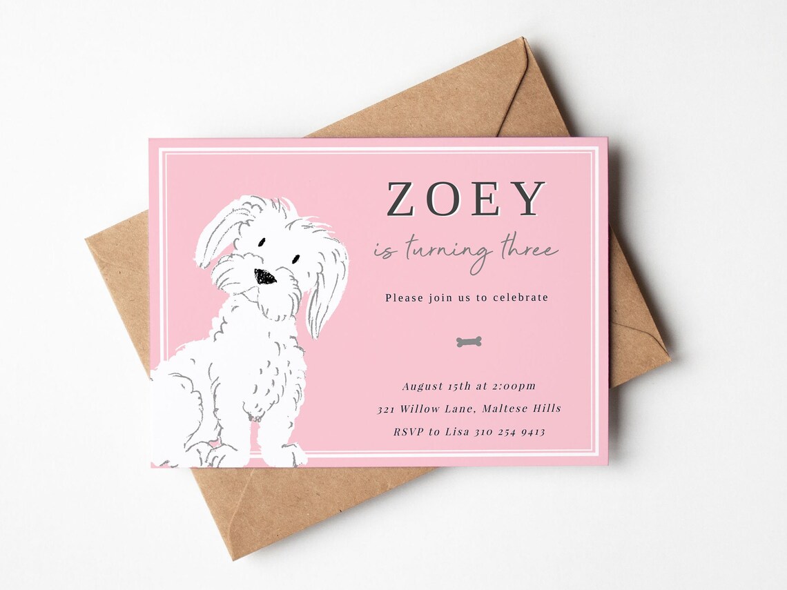 Maltese Birthday Invitation, Editable Dog Birthday Party Invitation ...