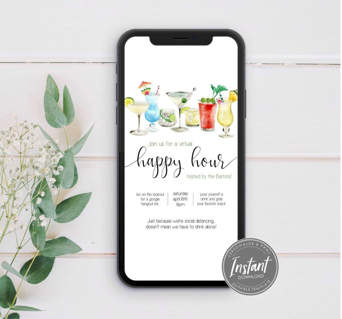 Virtual Happy Hour Invitation Virtual Cocktail Hour | Etsy