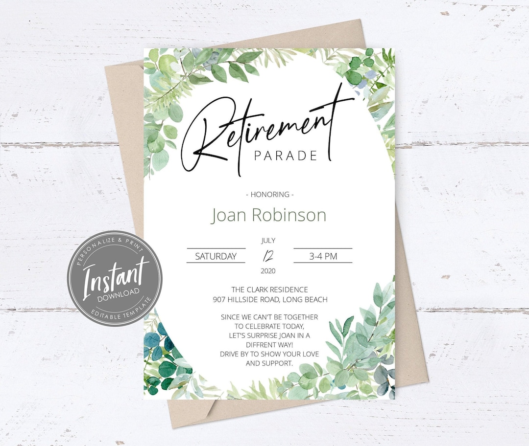Editable Drive by Retirement Invitation, Drive Thru Car Parade Invite ...