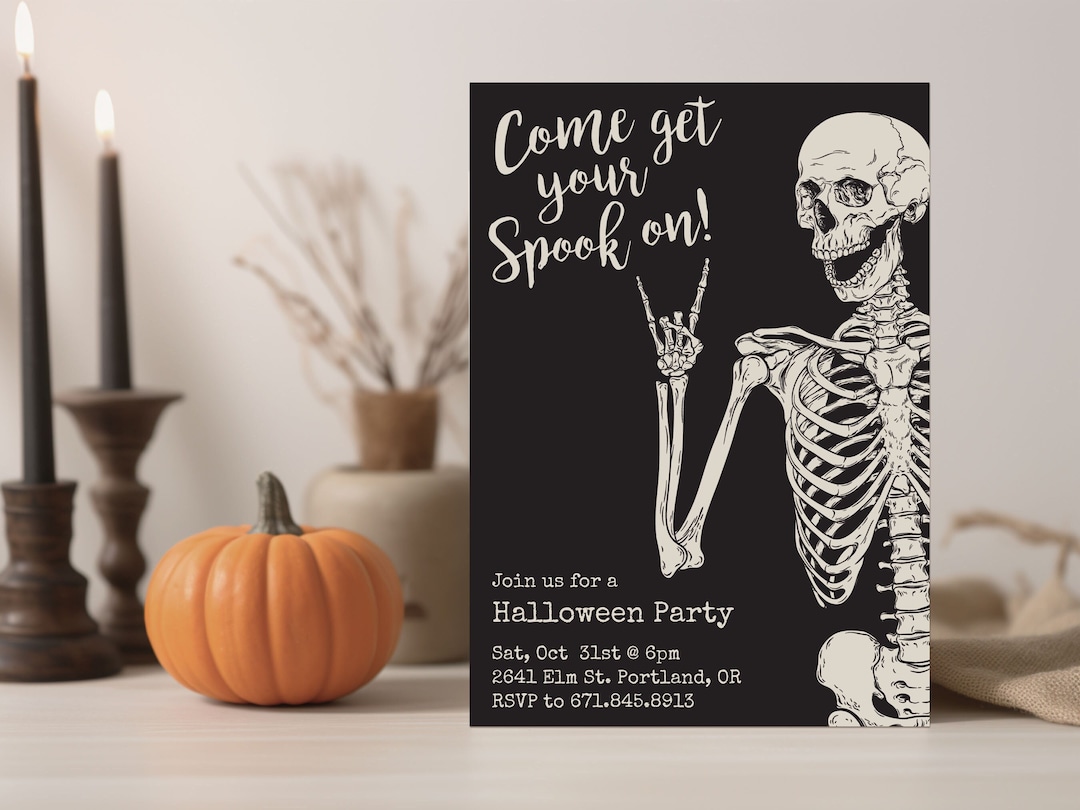 Halloween Party Invitation | Halloween Invitation Template | Skeleton ...