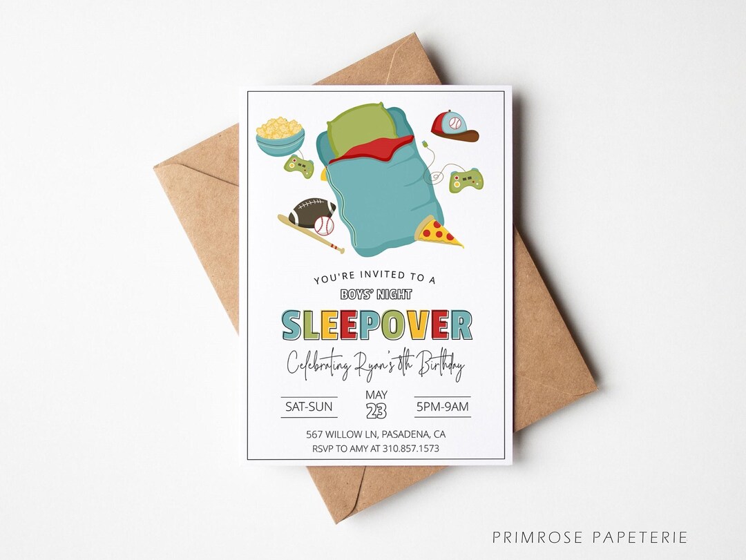 Boys Sleepover Birthday Invitation Template | Boy Slumber Party Invite ...