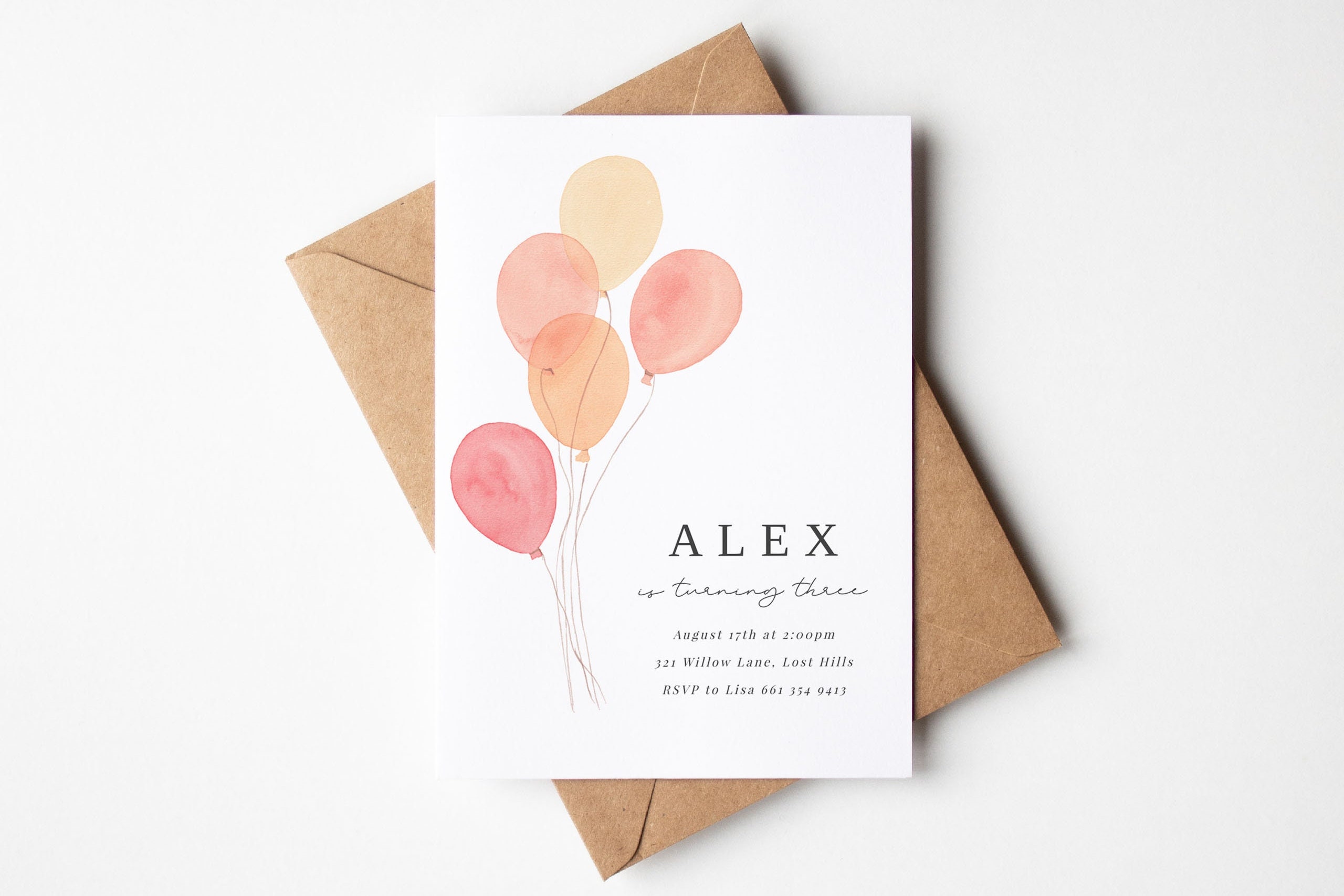 Balloon Invitation Template | Gender Neutral Birthday Invitation ...