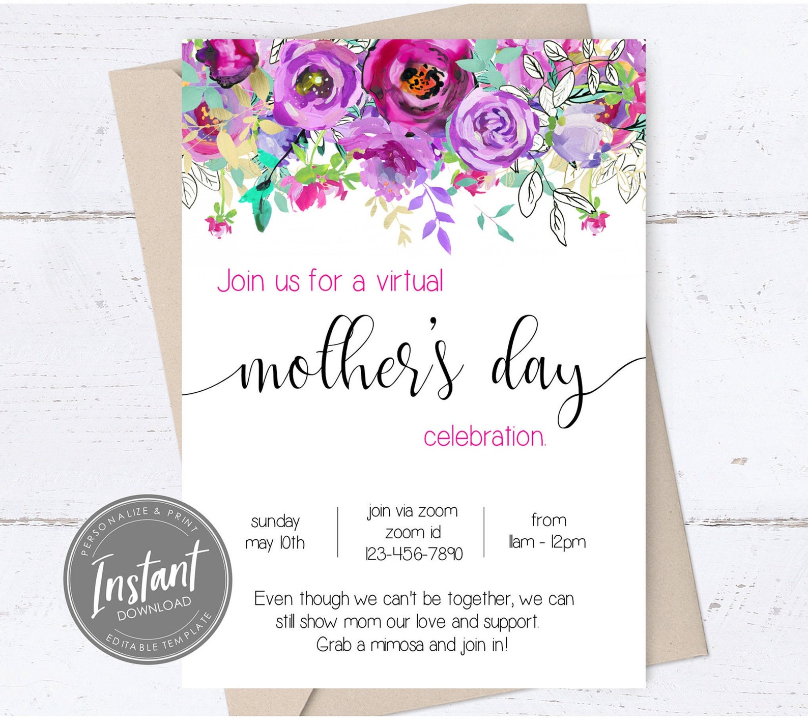 Virtual Mother's Day Invitation Drive by Mother's Day | Etsy