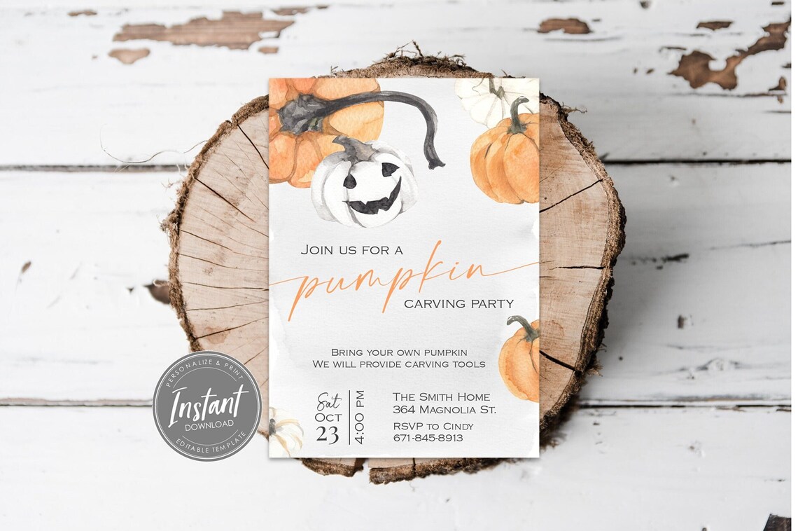 Pumpkin Carving Party Invitation Editable Halloween Party | Etsy