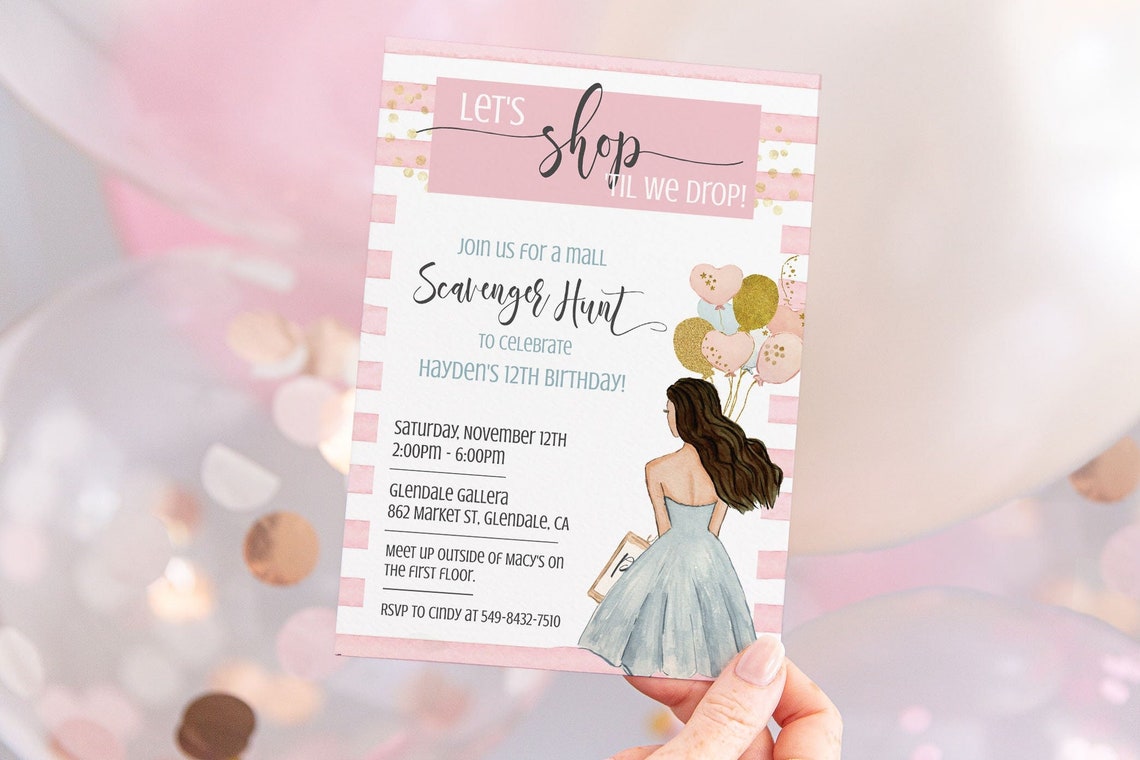 Mall Scavenger Hunt Invitation, Editable Birthday Template, Mall ...