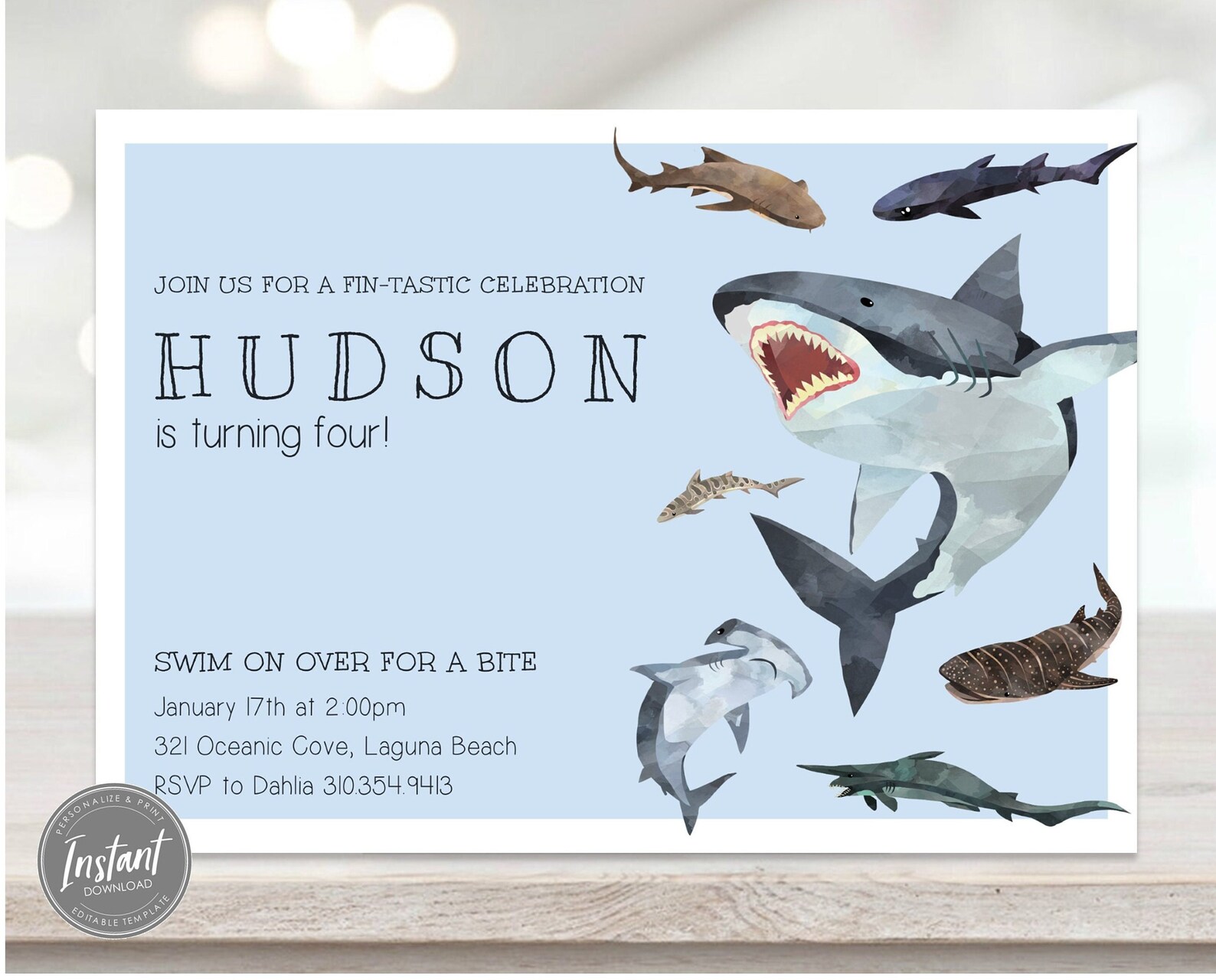Shark Birthday Invitation | Editable Shark Invite | Shark Invitation ...
