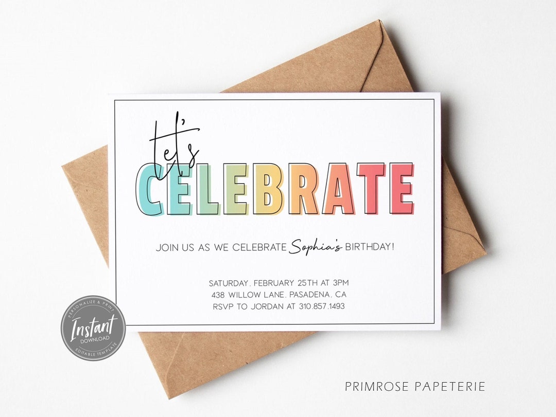 Let's Celebrate Invitation | Birthday Party Invitation Template ...