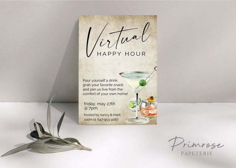 Virtual Happy Hour Invitation Template Virtual Cocktail - Etsy