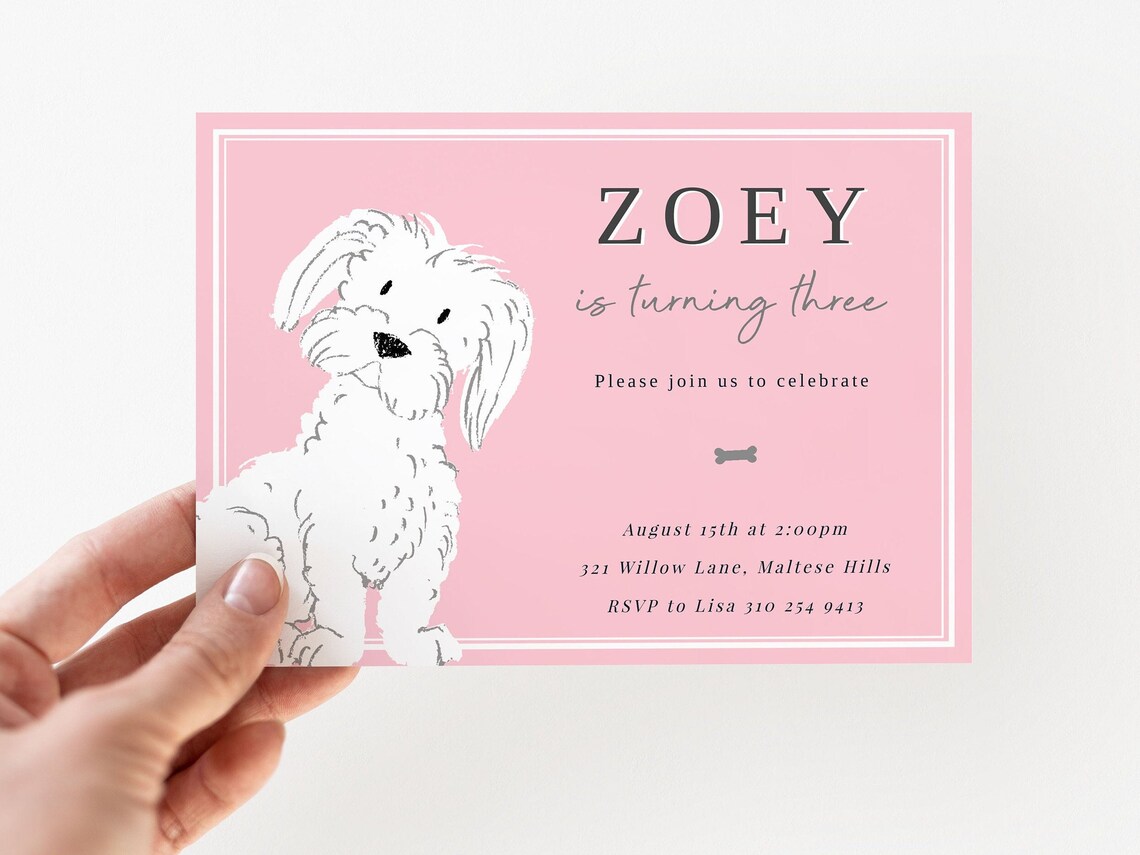 Maltese Birthday Invitation, Editable Dog Birthday Party Invitation ...