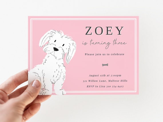 Maltese Birthday Invitation | Editable Dog Birthday Invitation ...