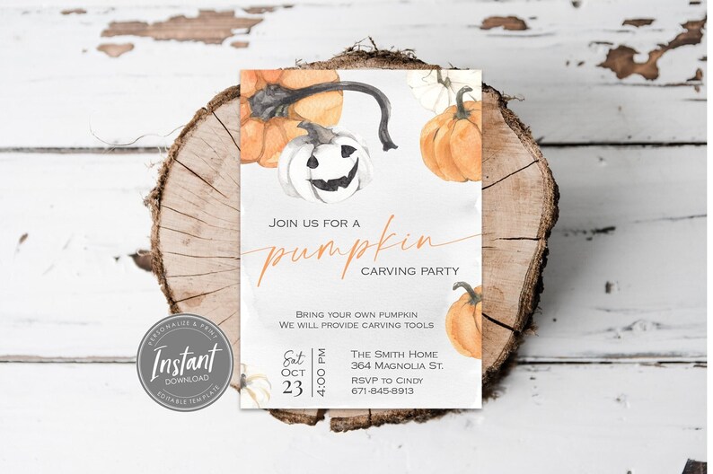 Pumpkin Carving Party Invitation, Editable Halloween Party Invite, Fall ...