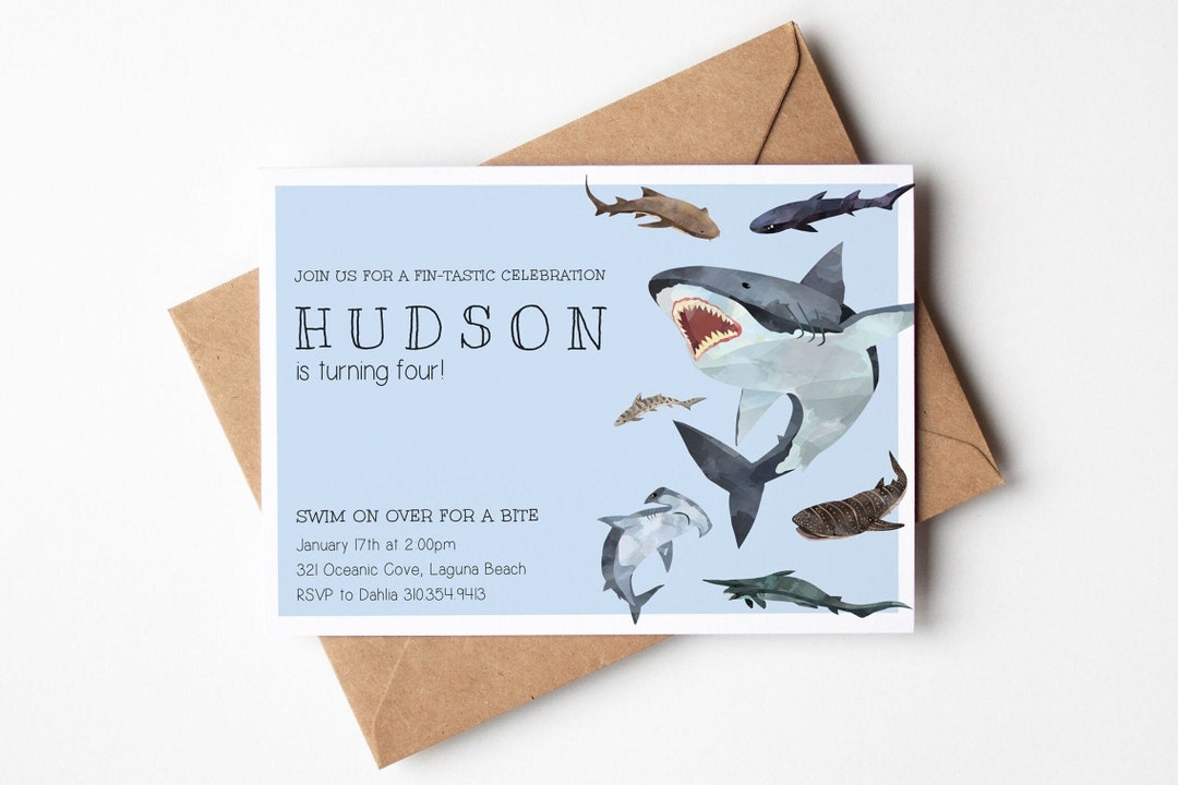 Shark Birthday Invitation Editable Shark Invite Shark - Etsy