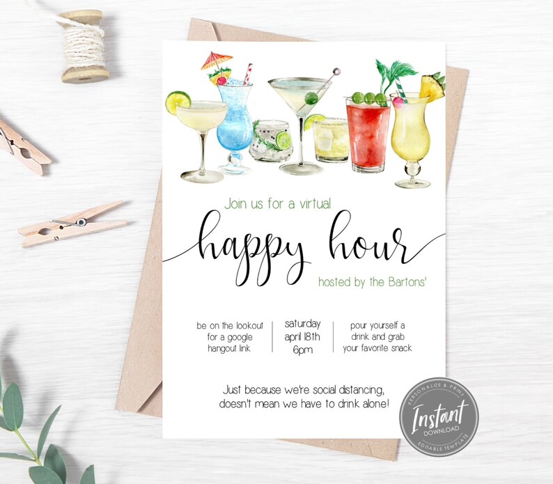 Virtual Happy Hour Invitation Virtual Cocktail Hour - Etsy