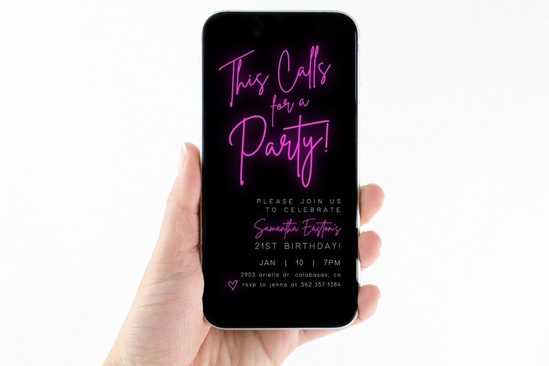 Pink Neon Digital Birthday Invitation Template | Text Message Phone ...